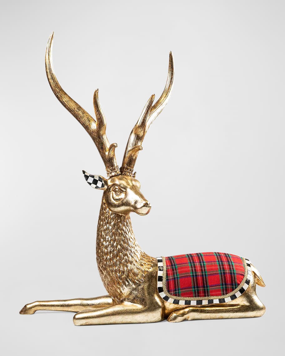 MacKenzie-Childs Tartastic Tabletop Resting Christmas Stag | Neiman Marcus