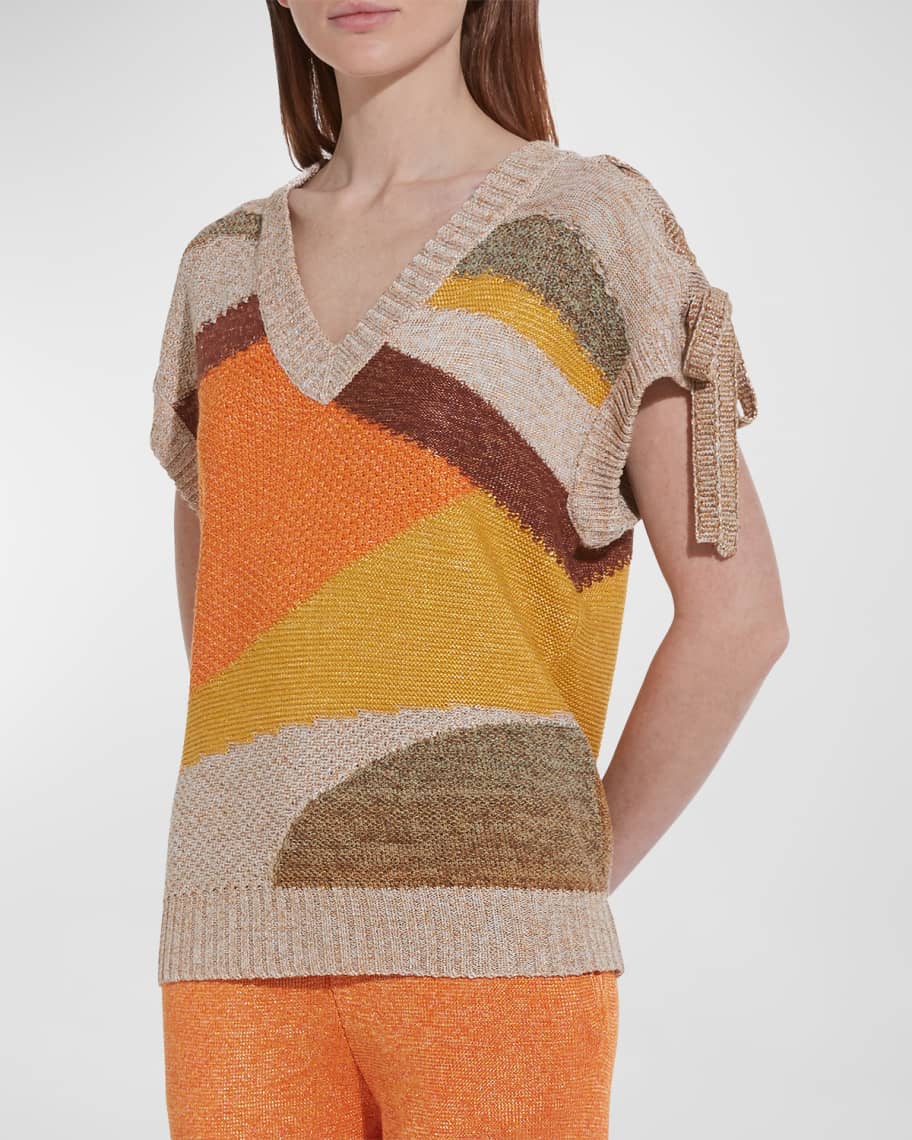 KNITSS Sedona Lace-Up Shoulder Intarsia Knit Top | Neiman Marcus