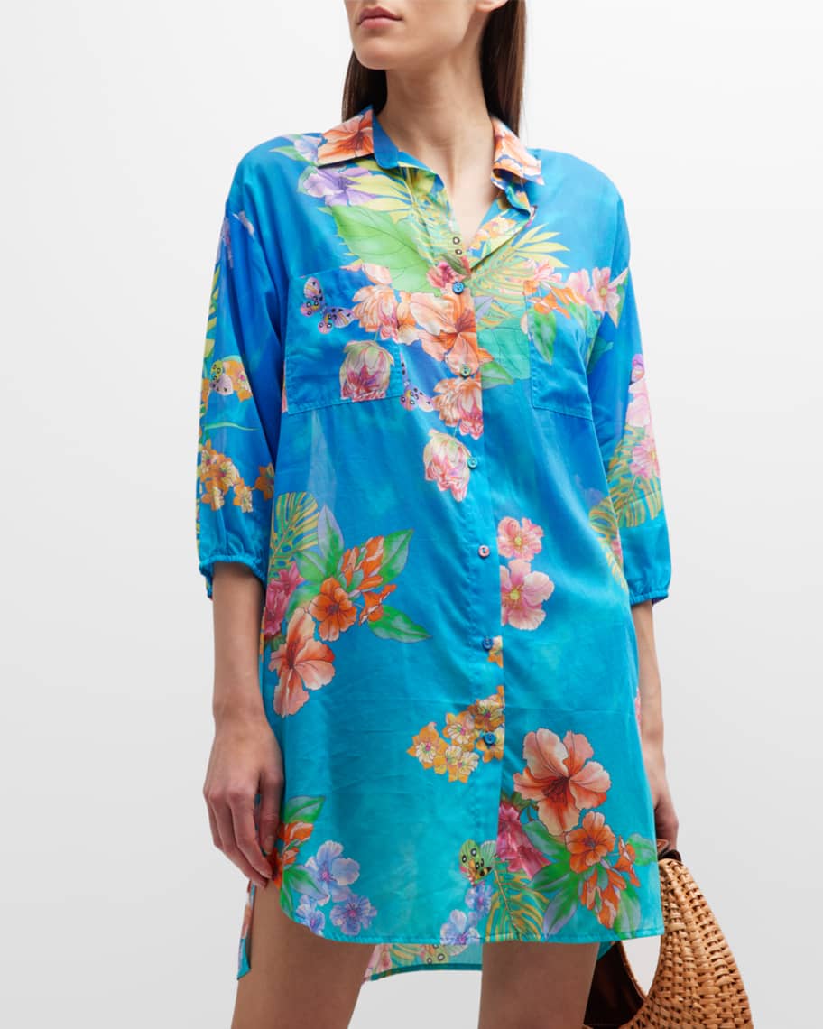 Johnny Was Plus Size Tropical-Print Shirtdress | Neiman Marcus