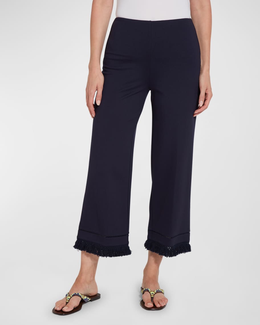 Lysse Coastal Cropped Fringe-Trim Pants | Neiman Marcus