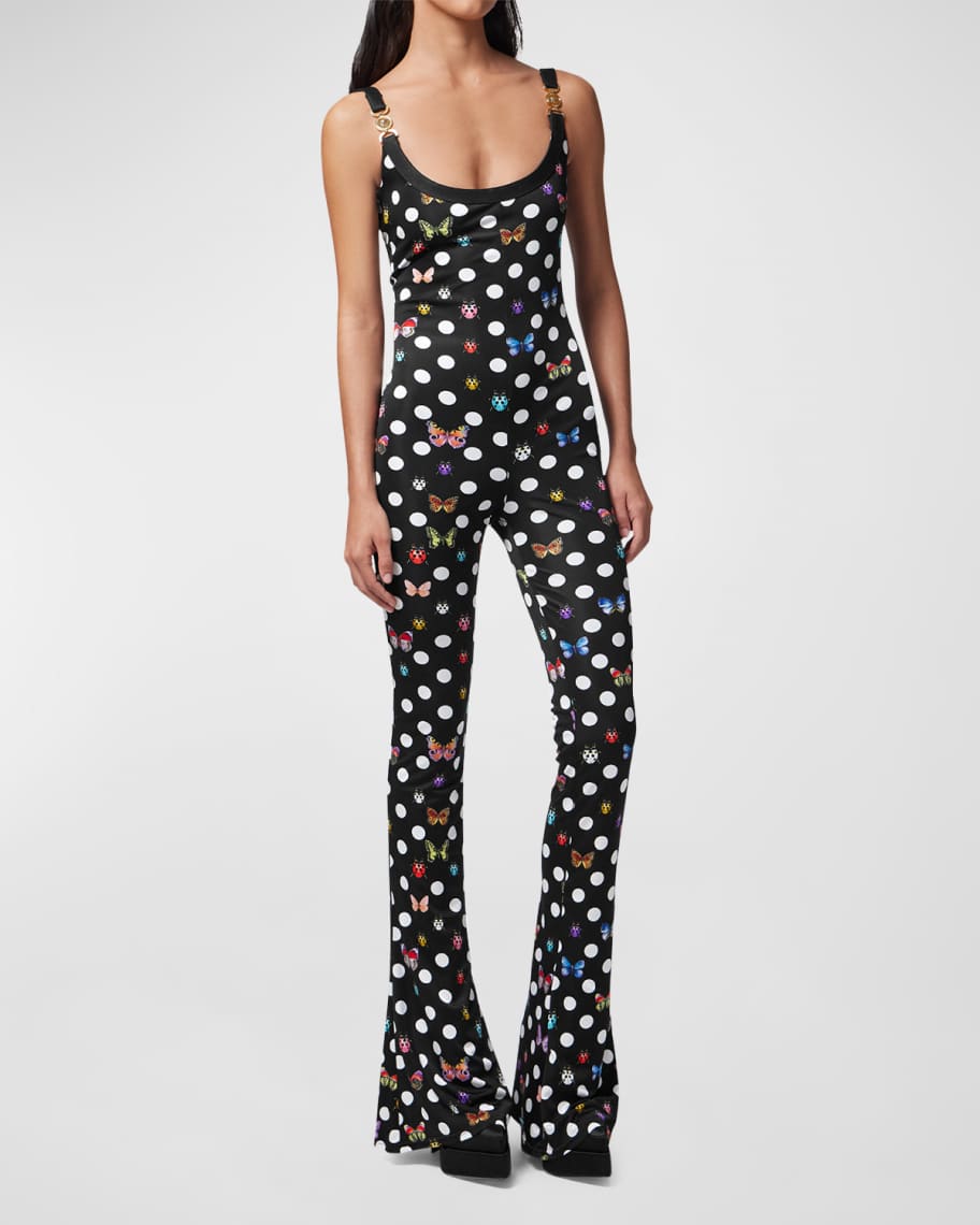 Versace Butterfly Ladybug Polka-Dot Jersey Jumpsuit with Medusa Details ...