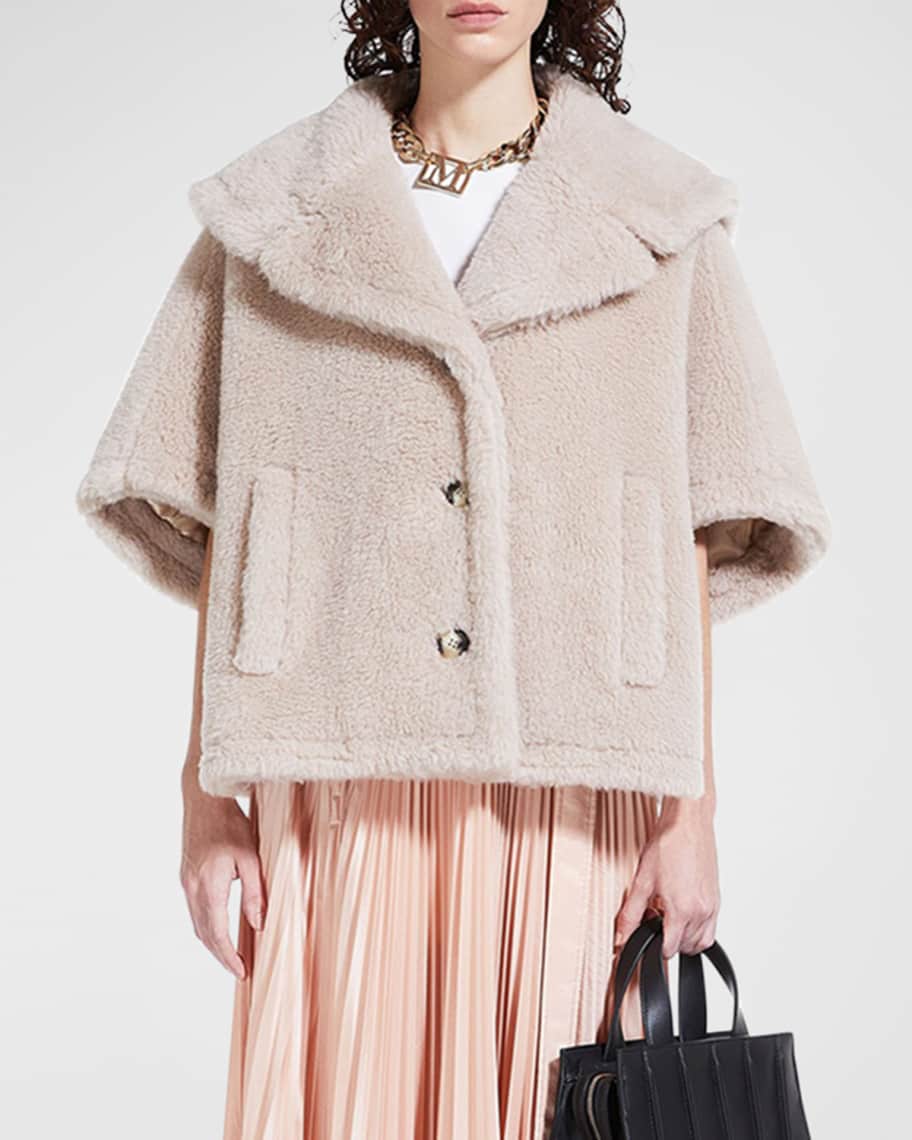 Max Mara Cambusa Wool-Blend Teddy Cape | Neiman Marcus
