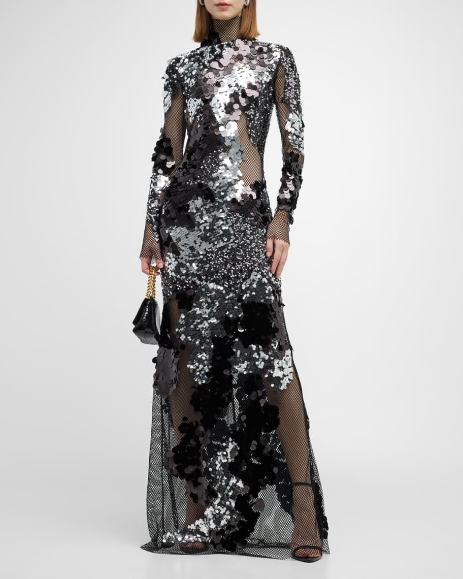 TOM FORD Mixed Sequin Embroidered Mesh Gown | Neiman Marcus