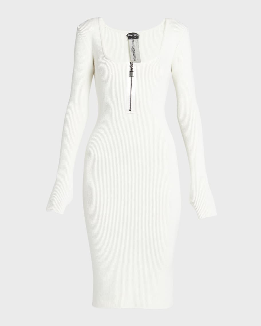 TOM FORD Square-Neck Zip-Front Rib Dress, 5gg | Neiman Marcus