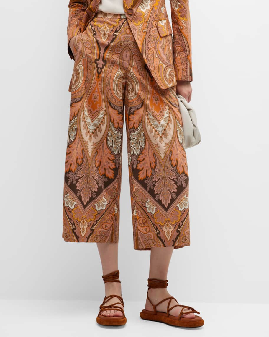 Kobi Halperin Laura Cropped Wide-Leg Paisley-Print Pants | Neiman Marcus