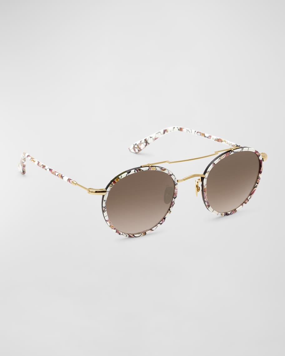 KREWE Porter Round Acetate & Titanium Aviator Sunglasses | Neiman Marcus