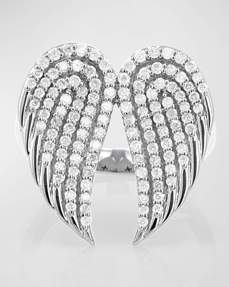Sheryl Lowe Sterling Silver Pave Diamond Folded Double Wing Ring ...
