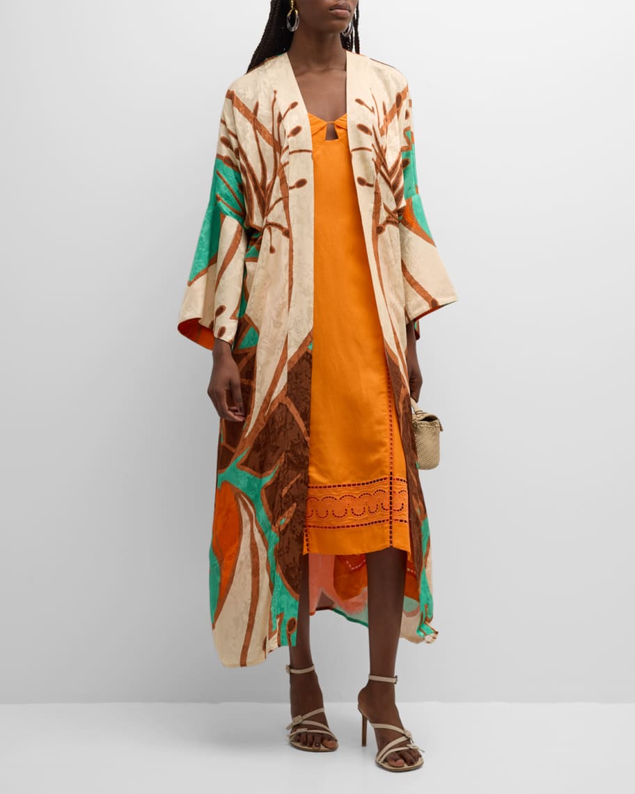 Johanna Ortiz Tropical Pea Romance Jacquard Long Kimono | Neiman Marcus
