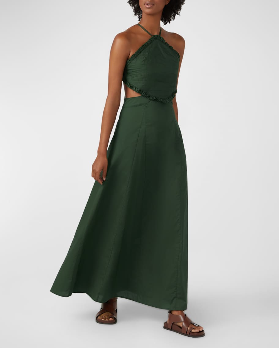 BIRD & KNOLL Lyla Cotton Strappy Back Halter Maxi Dress | Neiman Marcus