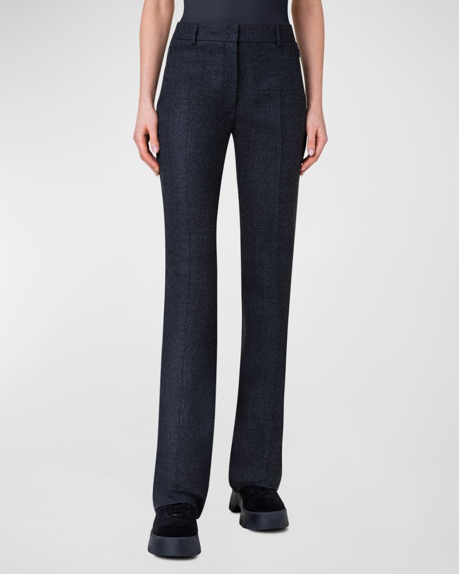 Akris Marilyn Wool Flannel Stretch Bootcut Pants | Neiman Marcus