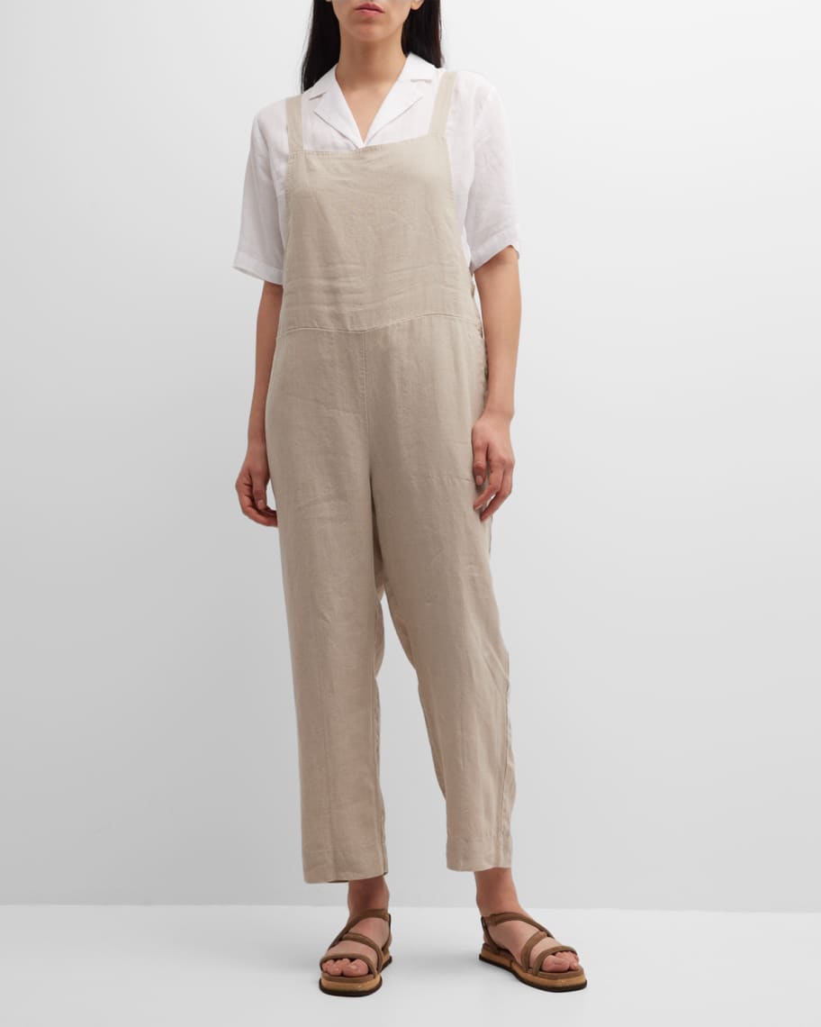 Eileen Fisher Cropped Organic Linen Overall Jumpsuit | Neiman Marcus