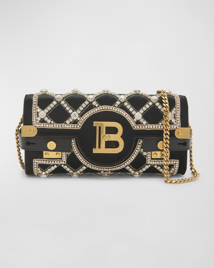 Balmain BBuzz 23 Wallet on a Chain in Velvet with Pearl-Embellishment ...