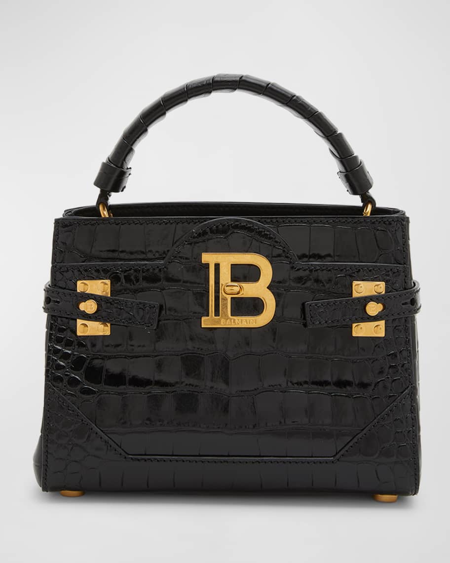 Balmain BBuzz 22 Top-Handle Bag in Croc-Embossed Leather | Neiman Marcus