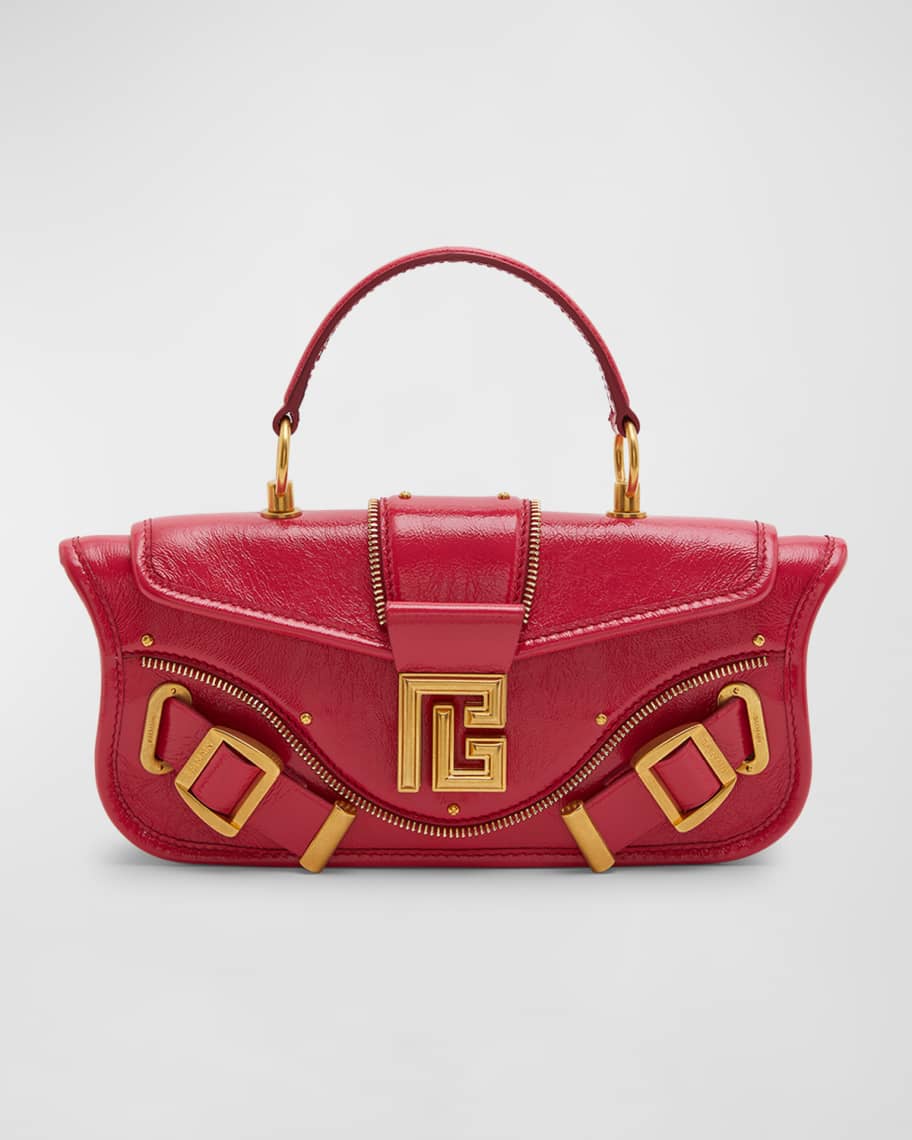 Balmain Blaze Pouch Patent Leather Top-Handle Bag | Neiman Marcus
