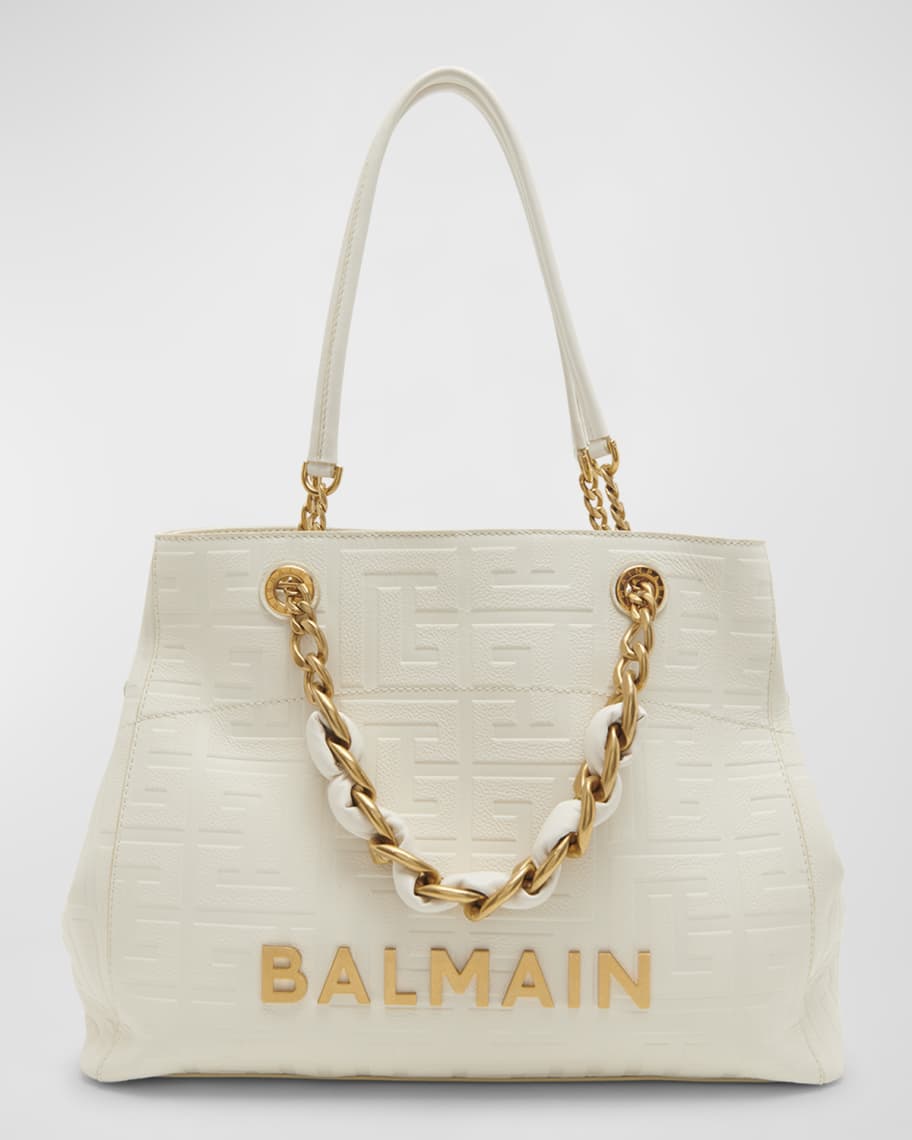 Balmain 1945 Soft Cabas Tote Bag in Monogram Grained Leather | Neiman ...