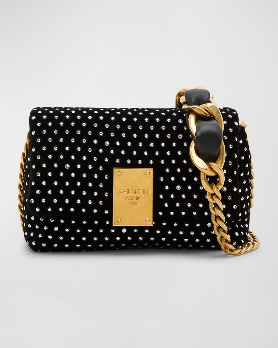 Balmain 1945 Soft Mini Shoulder Bag in Velvet with Crystals | Neiman Marcus