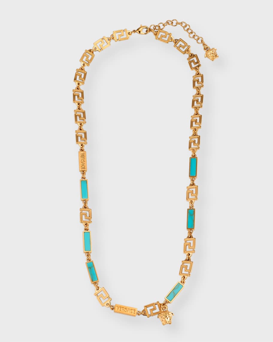 Versace Men's Turquoise La Greca Chain Necklace | Neiman Marcus