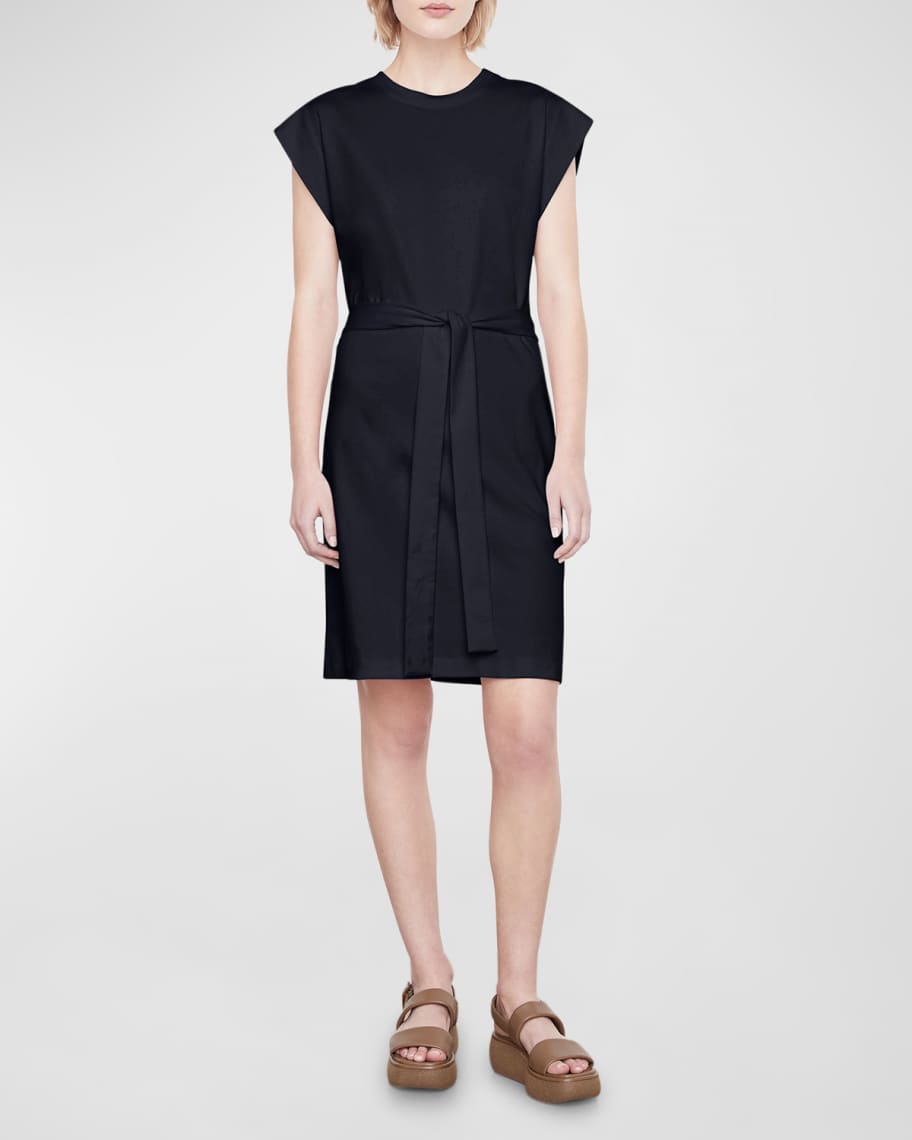 Vince Crewneck Belted Mini Muscle Dress | Neiman Marcus