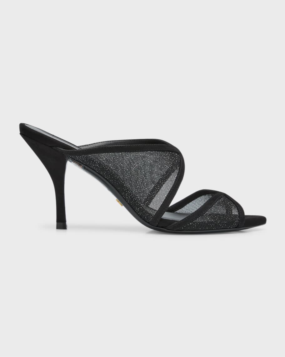 Stuart Weitzman Noche Glitter Mesh Mule Sandals | Neiman Marcus