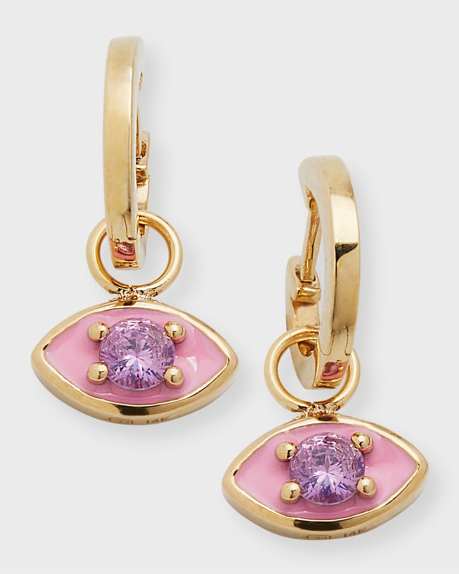 Sydney Evan Pink Enamel Sapphire Evil Eye Huggies | Neiman Marcus