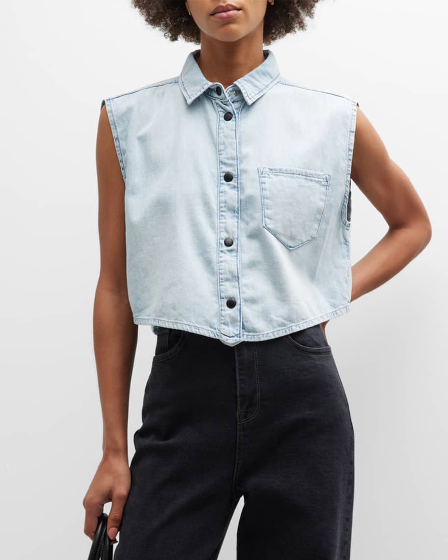 Triarchy Ms. Hart Petal-Hem Cropped Denim Shirt | Neiman Marcus