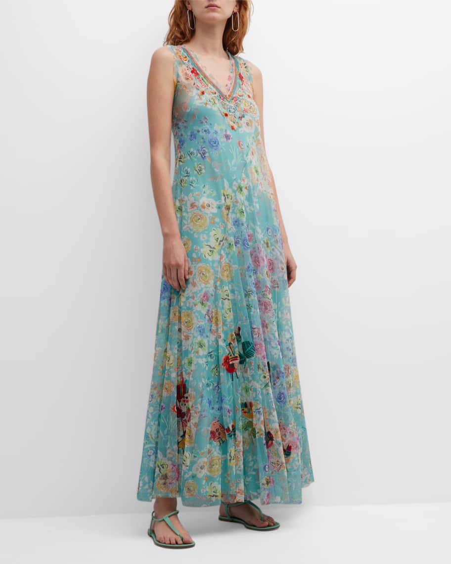 Johnny Was Forever Flower Sleeveless Mesh Maxi Dress | Neiman Marcus