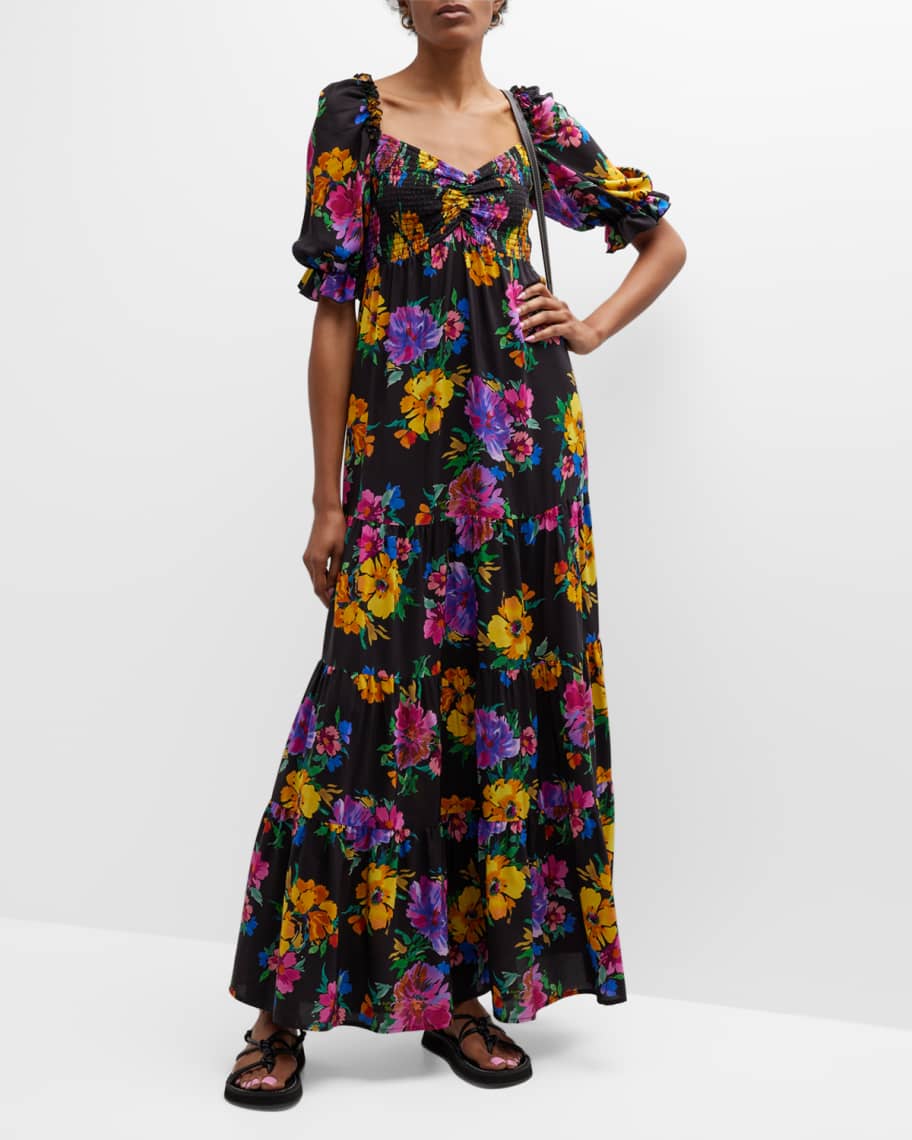 Johnny Was Poppy Smocked Floral-Print Tiered Maxi Dress | Neiman Marcus