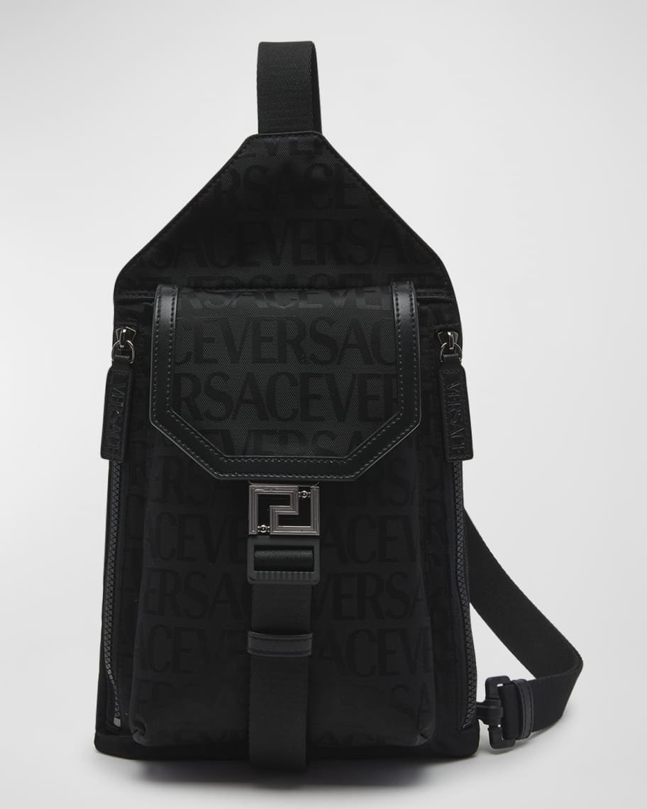 Versace Men's Allover Logo One-Shoulder Sling Crossbody Bag | Neiman Marcus
