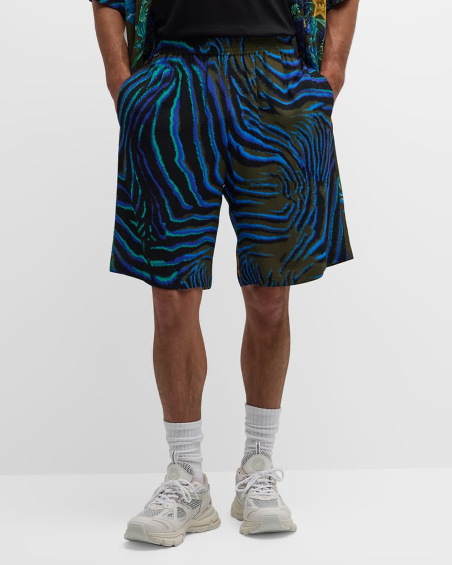 Versace Men's Wildflower West Tiger Print Shorts | Neiman Marcus