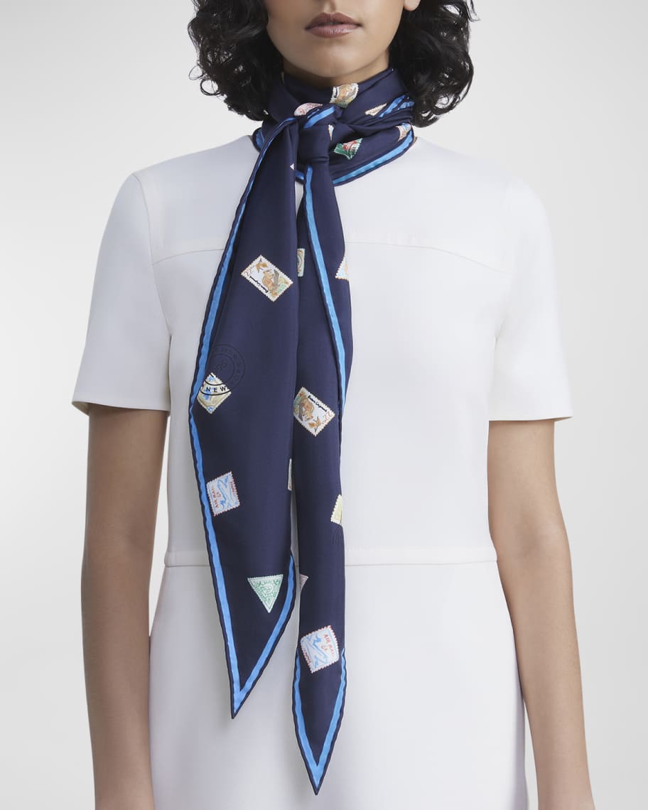 Lafayette 148 New York Stamp-Print Silk Diamond Scarf | Neiman Marcus