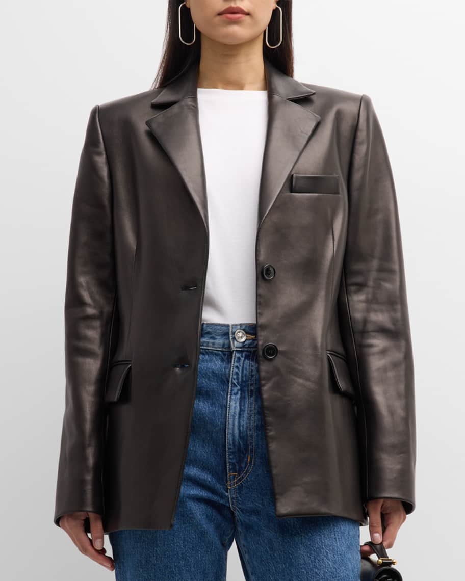 Salon 1884 Meredith Leather Single-Breasted Blazer Jacket | Neiman Marcus