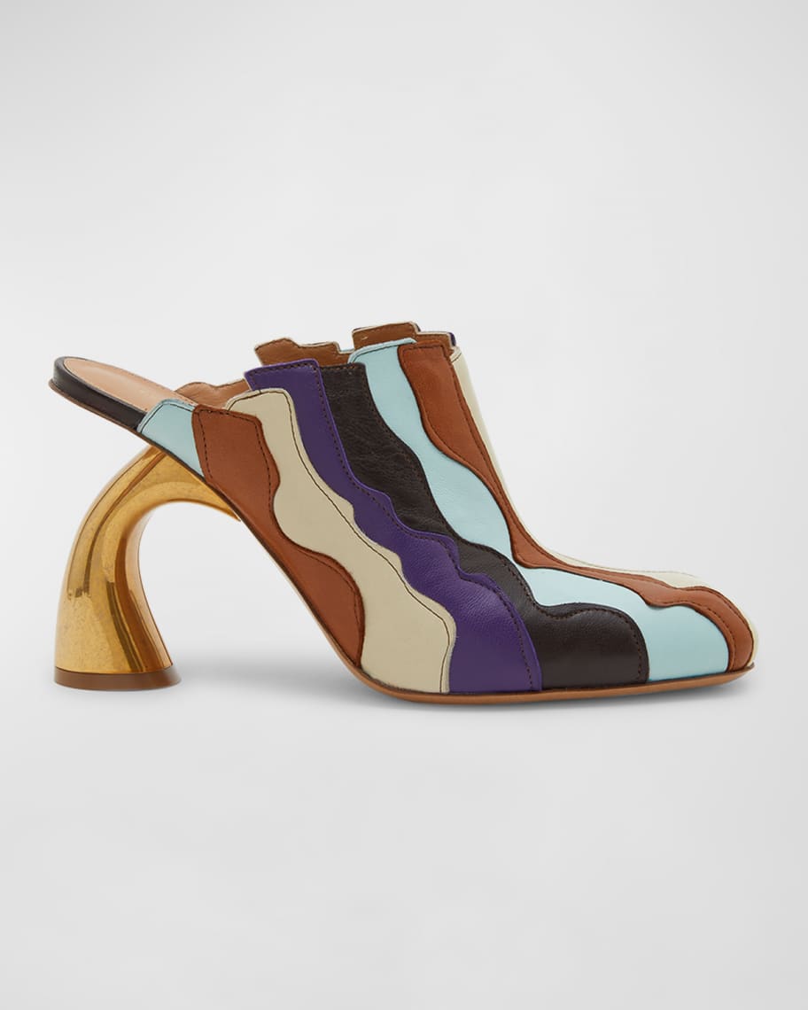 Dries Van Noten Patchwork Colorblock Metallic-Heel Mules | Neiman Marcus