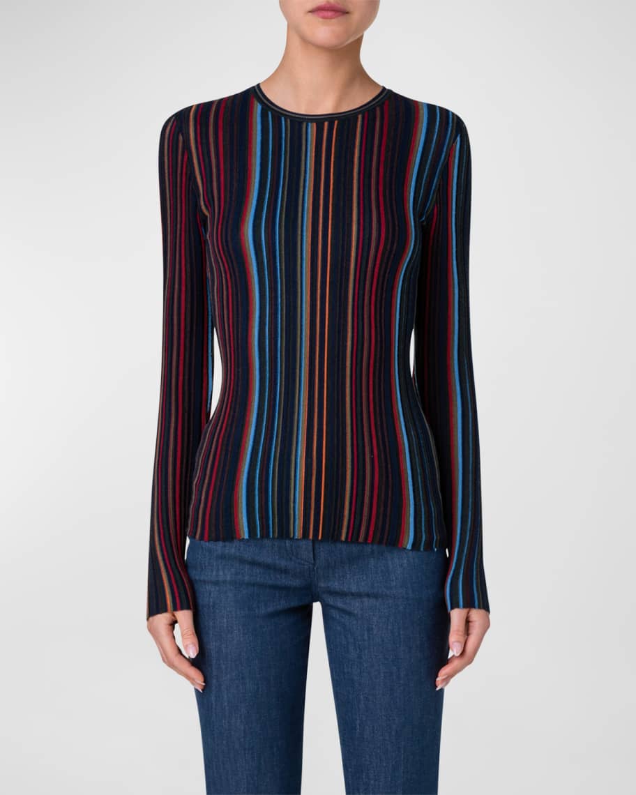 Akris Irregular Striped Long-Sleeve Fitted Sweater | Neiman Marcus