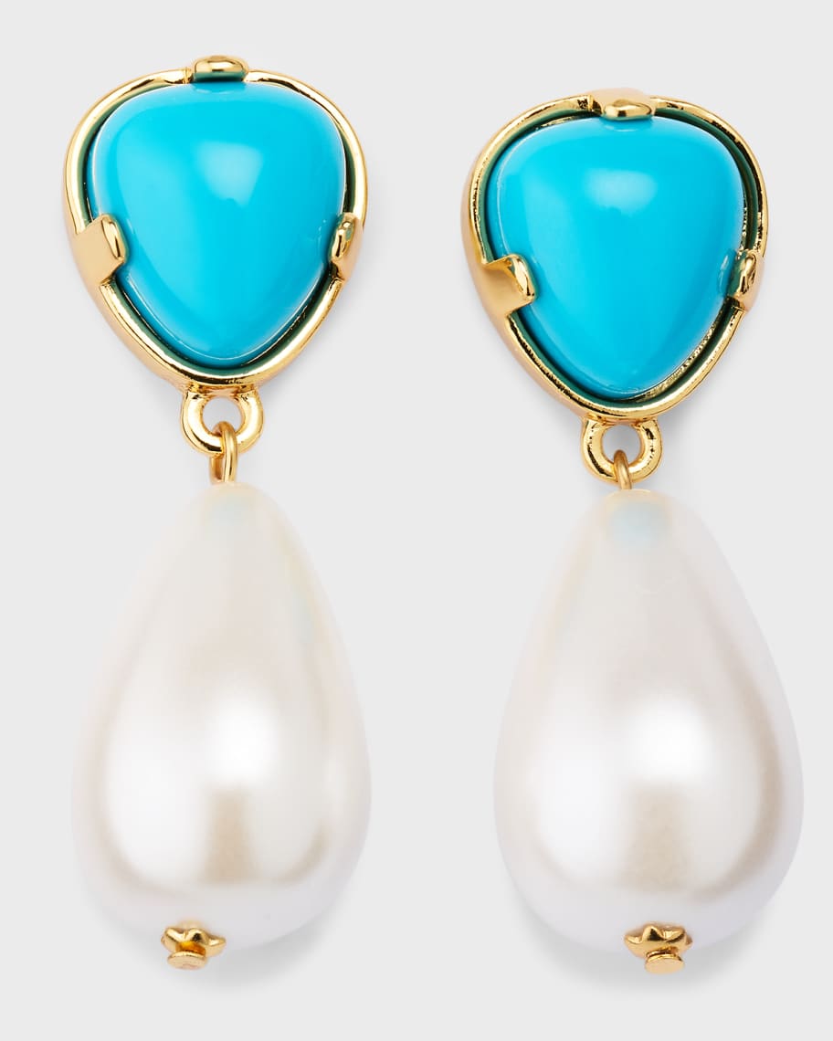 Kenneth Jay Lane Gold Turquoise Pearl Drop Earrings | Neiman Marcus