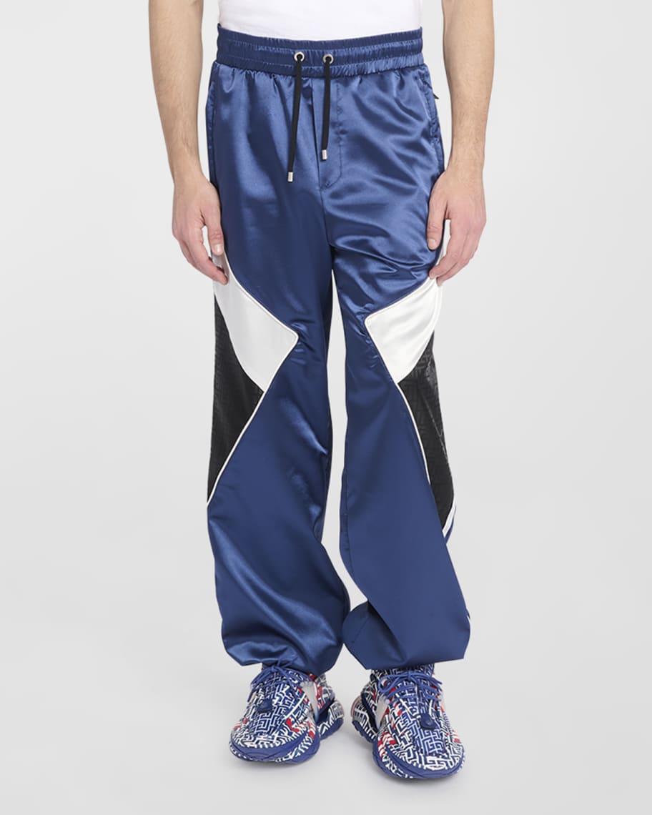 Balmain Men's Satin Monogram Cut Track Pants | Neiman Marcus
