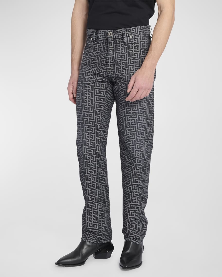 Balmain Men's Monogram Straight-Leg Jeans | Neiman Marcus