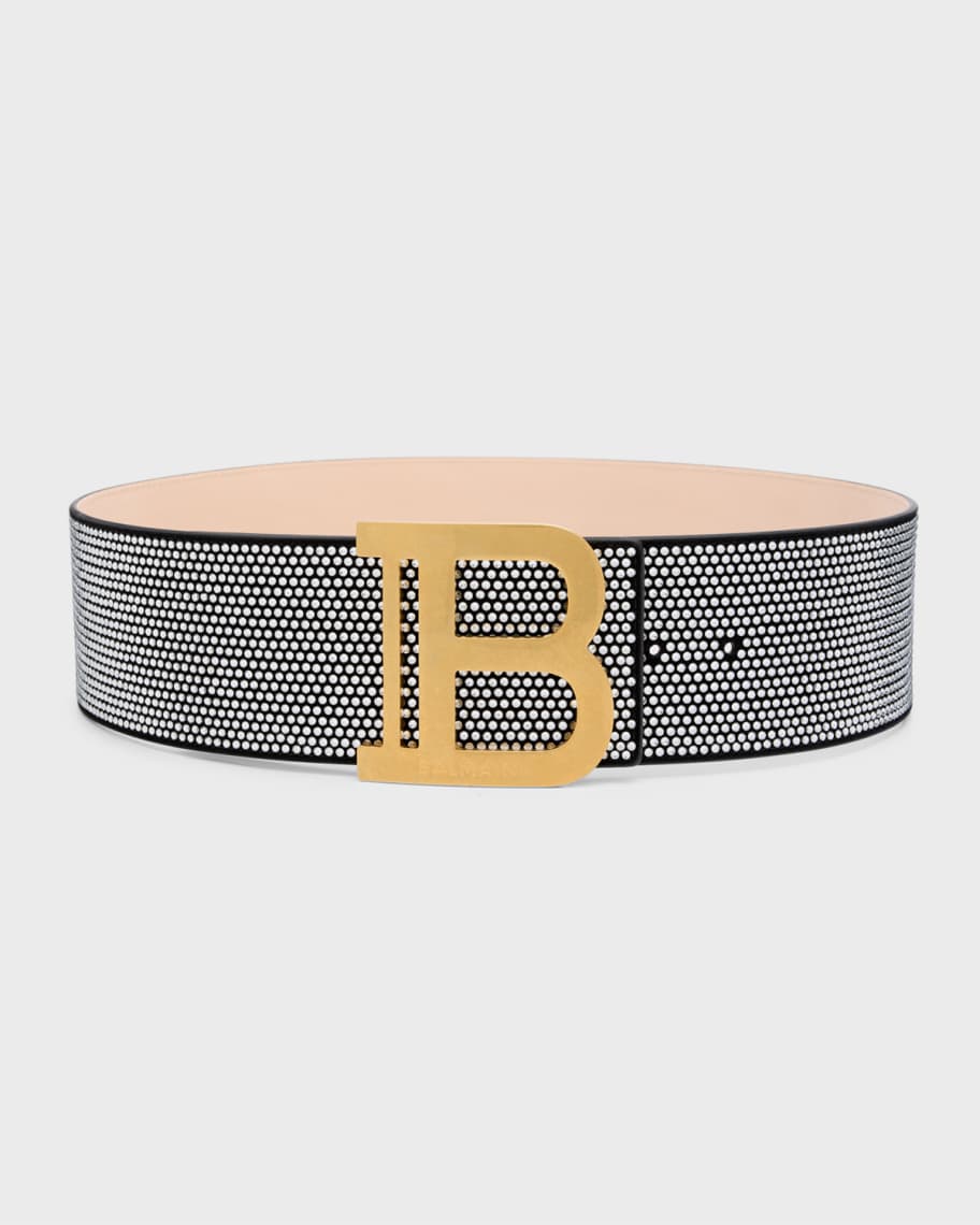 Balmain B-Logo Wide Crystal Dot Leather Belt | Neiman Marcus