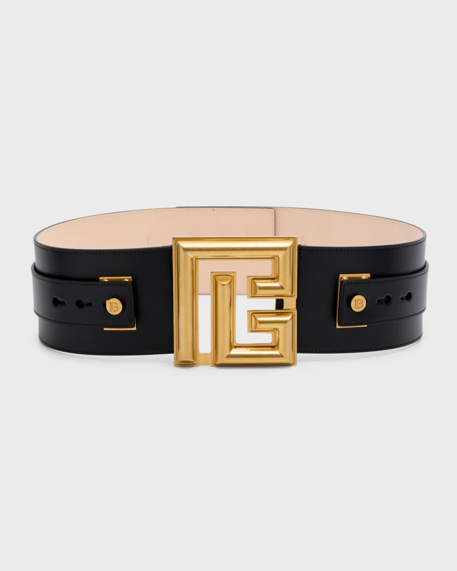 Balmain PB Wide Leather Belt - 80MM | Neiman Marcus