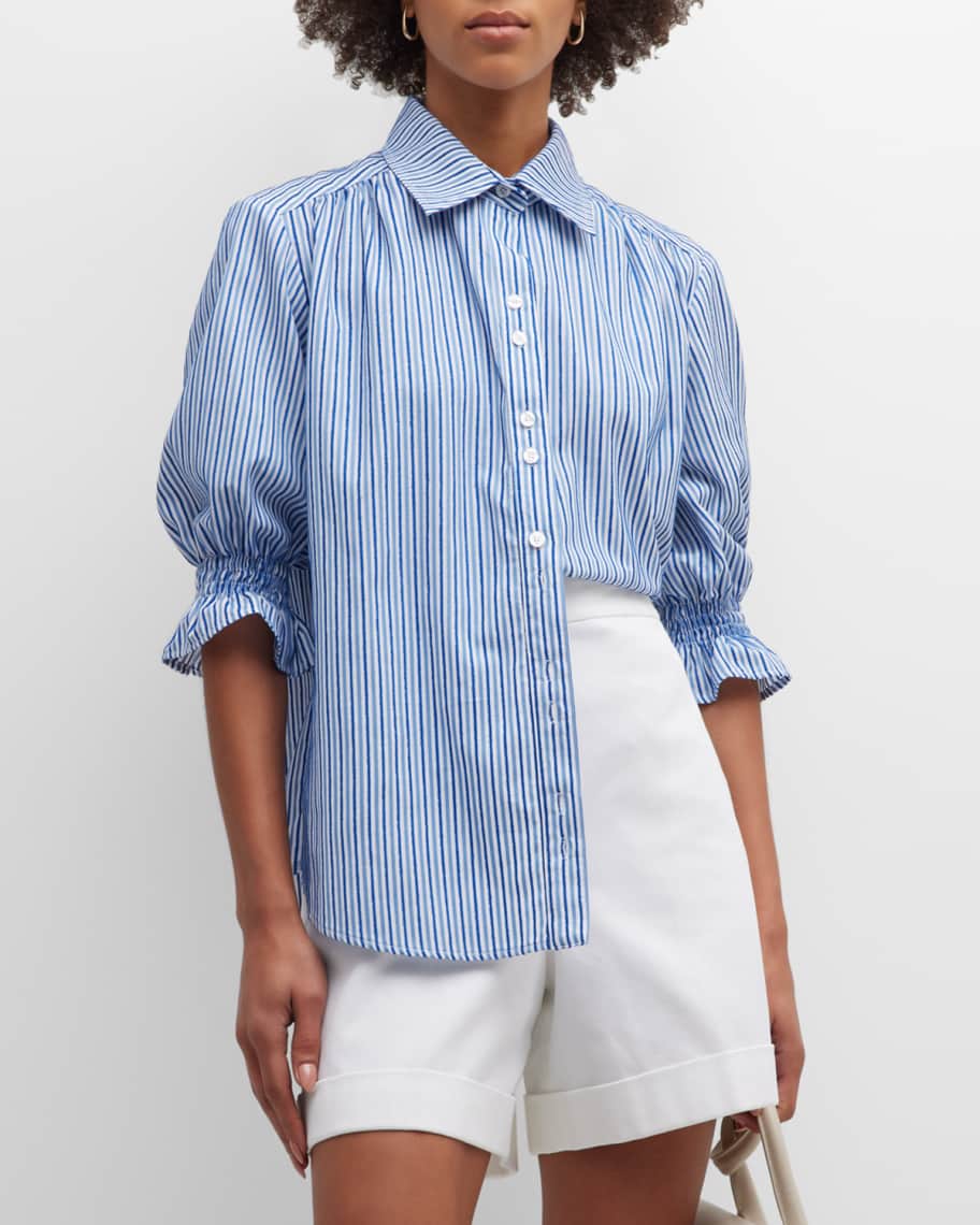Finley Sirena Striped Puff-Sleeve Chenille Shirt | Neiman Marcus