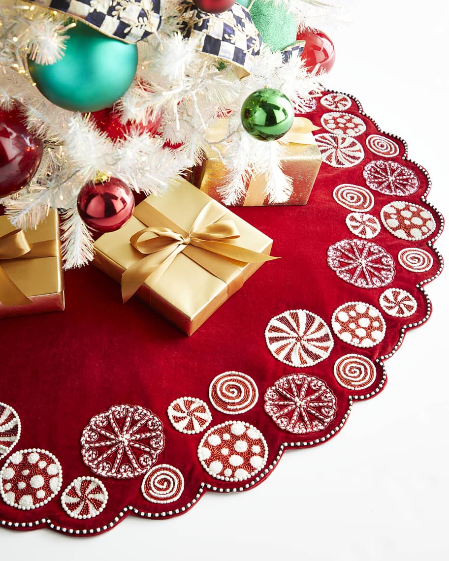 MacKenzie-Childs Peppermint Beaded Tree Skirt | Neiman Marcus