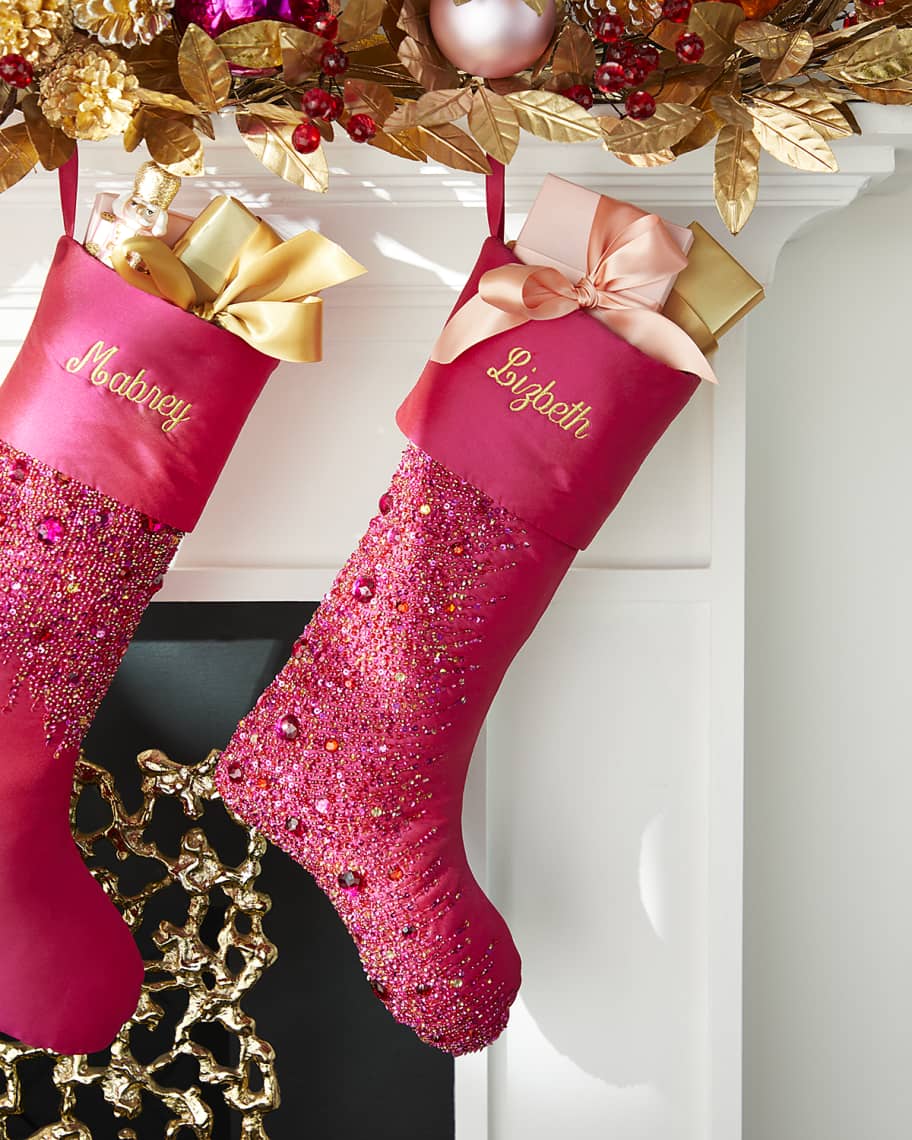 Neiman Marcus Hot Pink Scattered Bead Christmas Stocking | Neiman Marcus