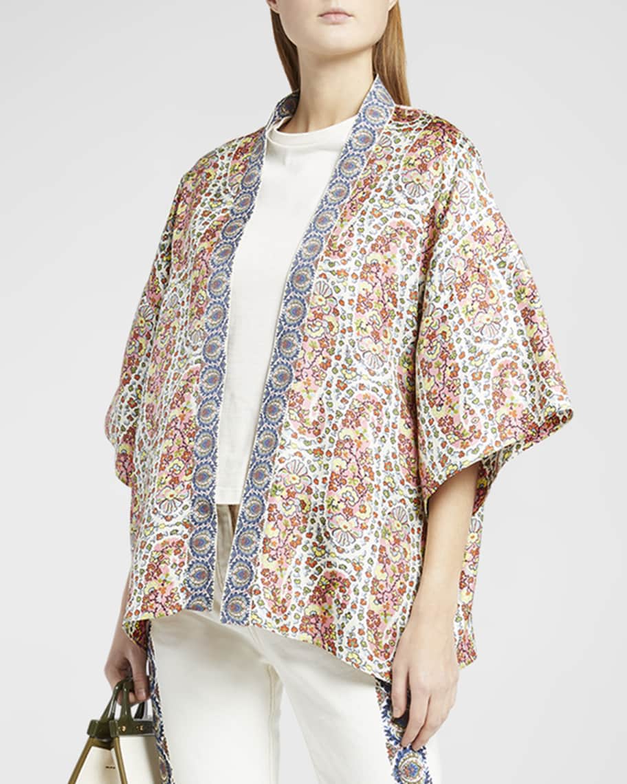Etro Kesa Floral Paisley-Print Open Silk Cardigan Jacket | Neiman Marcus