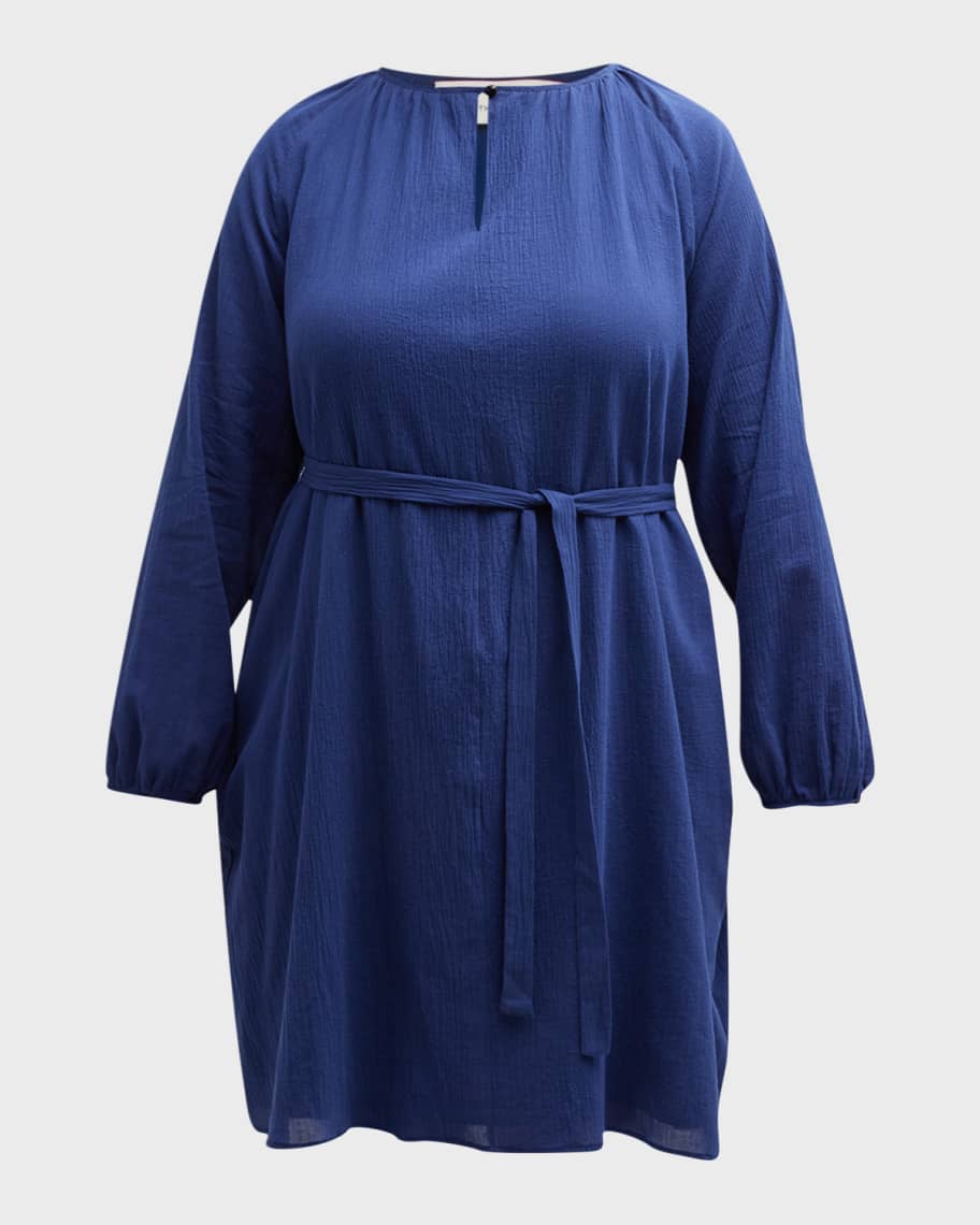 Whitney Morgan Plus Size Blouson-Sleeve Keyhole Midi Dress | Neiman Marcus