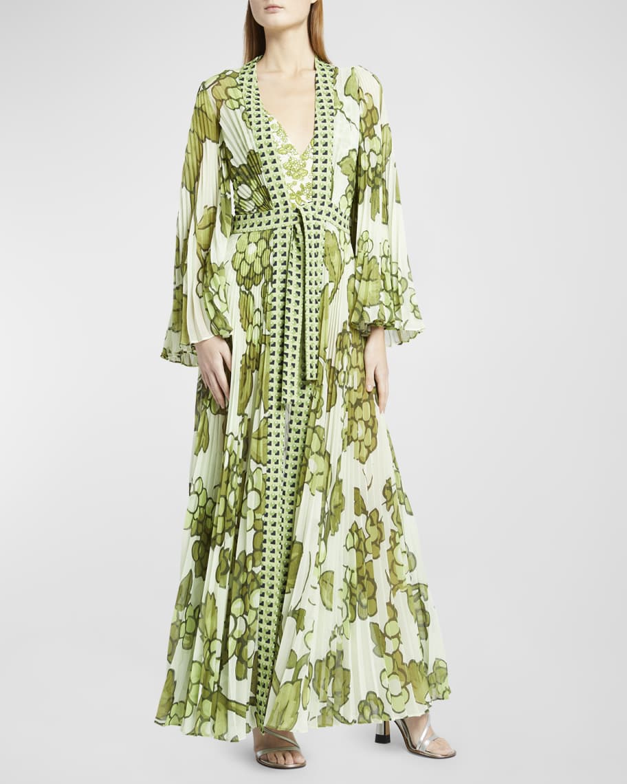 Etro Floral Pleated Maxi Robe | Neiman Marcus