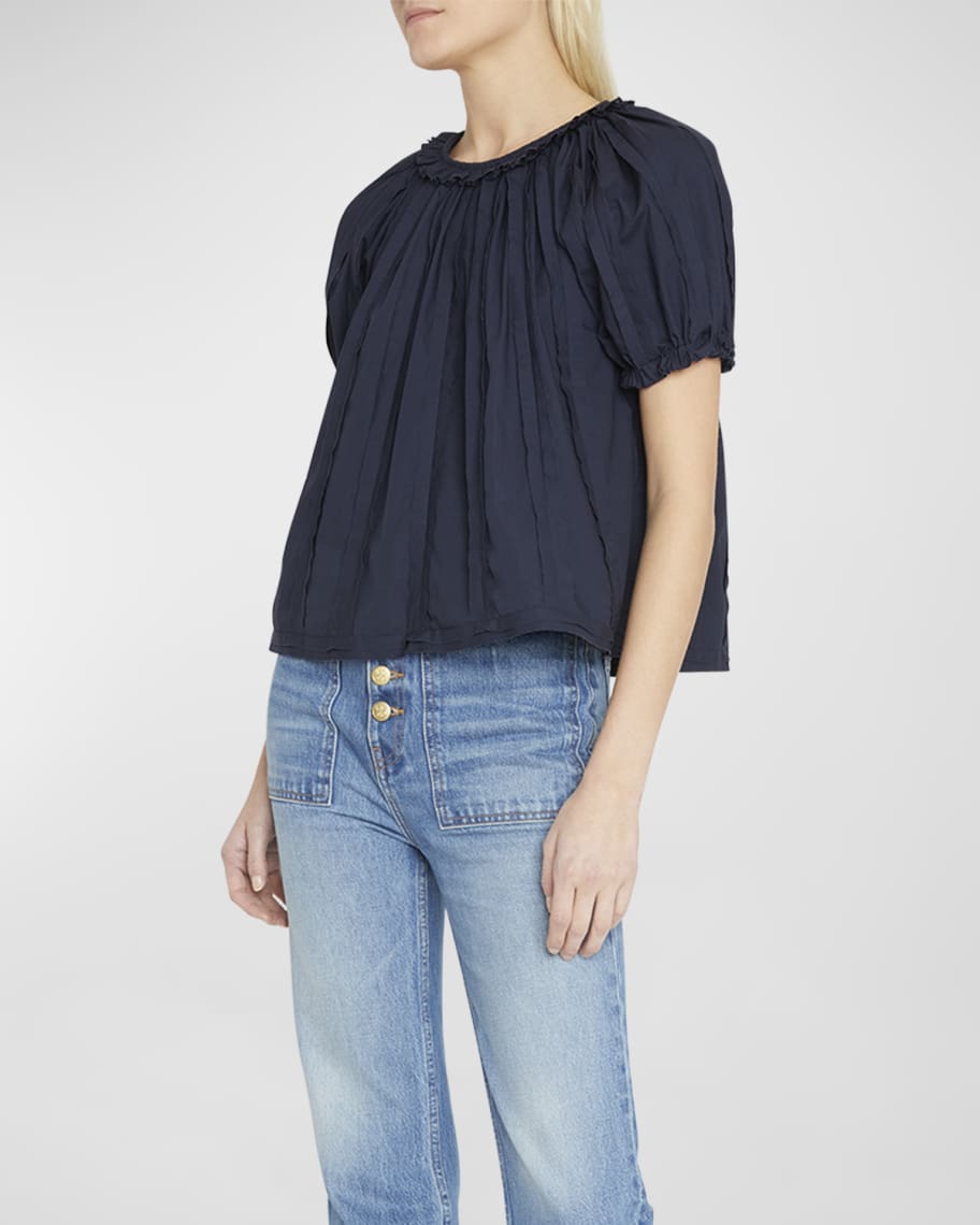 Ulla Johnson Lora Short Puff-Sleeve Poplin Top | Neiman Marcus