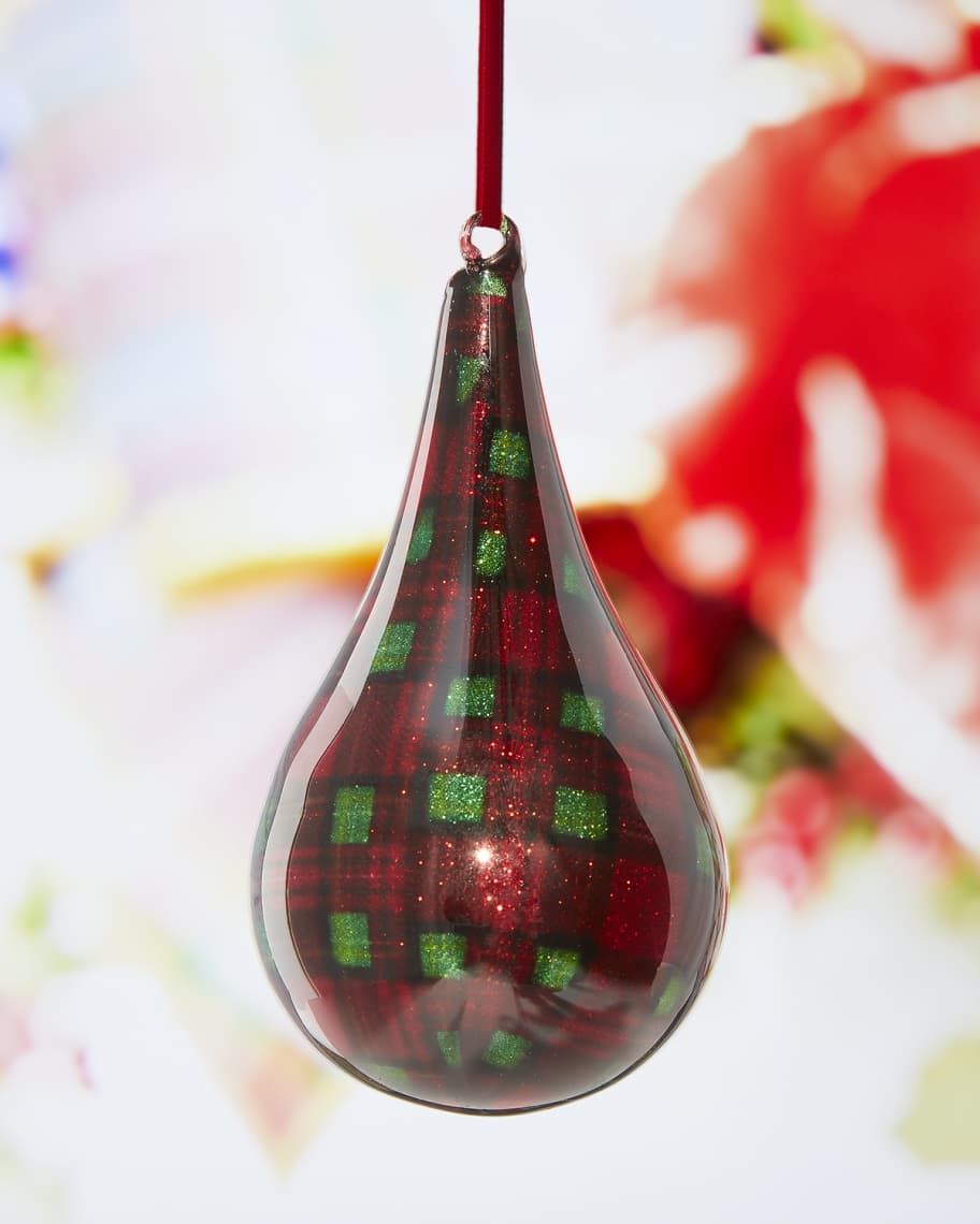 Jim Marvin Spiral Plaid Teardrop Christmas Ornament | Neiman Marcus