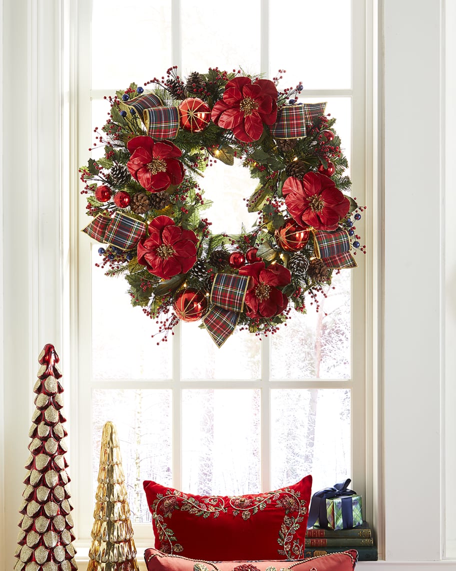Neiman Marcus 28" Classic Christmas Pre-Lit Wreath | Neiman Marcus