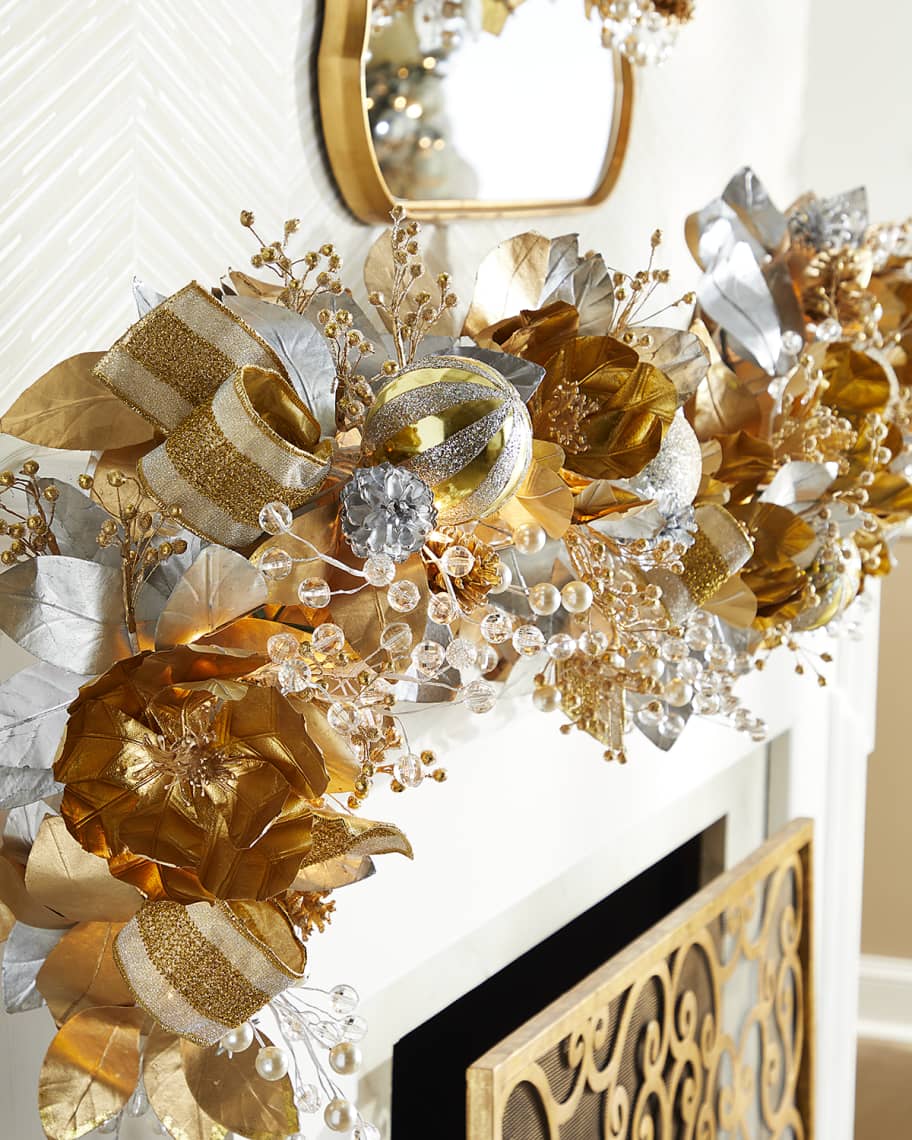 Neiman Marcus Silver & Gold Pre-Lit Christmas Garland, 6' | Neiman Marcus