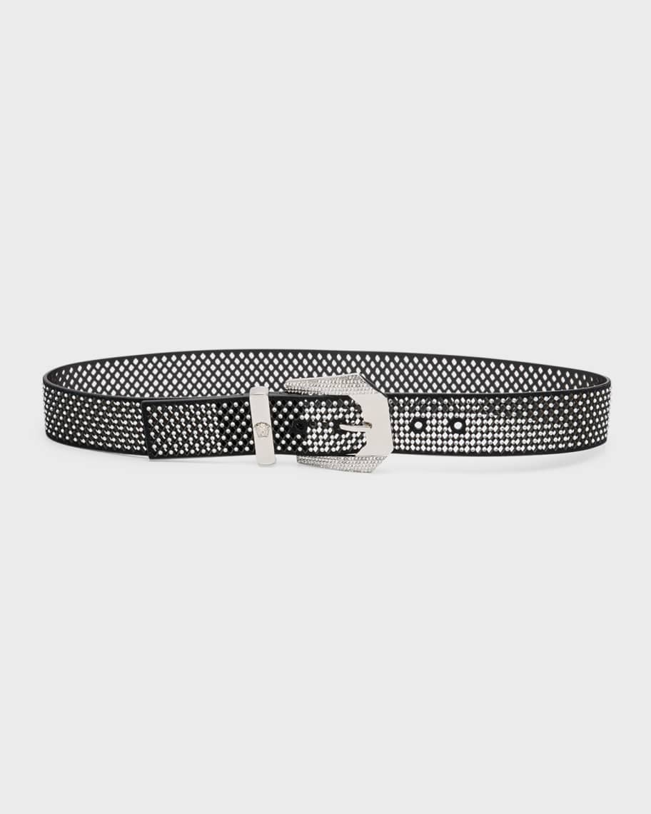 Versace Heritage Crystal-Embellished Leather Belt | Neiman Marcus
