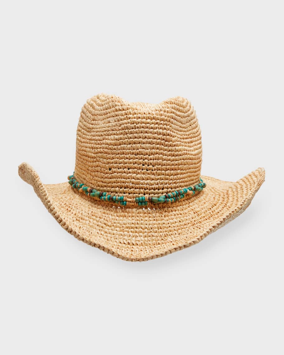 Bindya Accessories Turquoise Beaded Straw Western Hat | Neiman Marcus